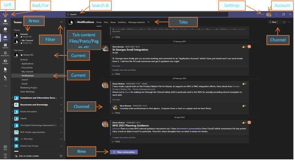 Teams channel and tab navigation – Novia Works Ltd